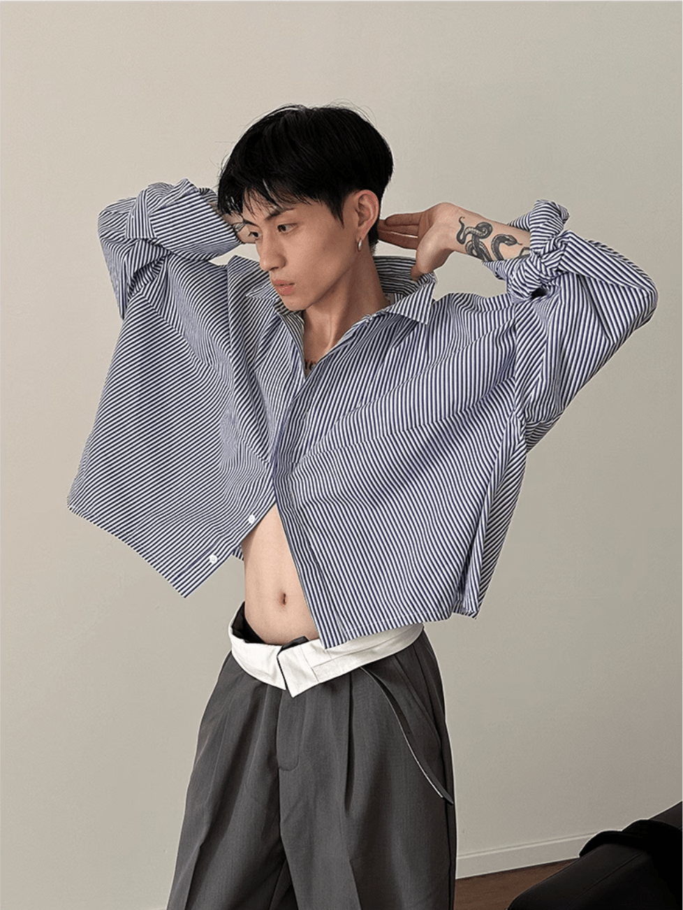 [GENESISBOY] Blue Striped Casual Shirt st2080 – stepblock